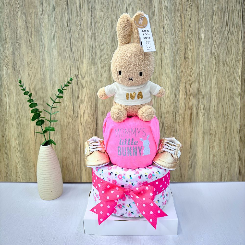 2 Tier Personalized Miffy Baby Girl Diaper Cake | Baby Shower Gift Set ...